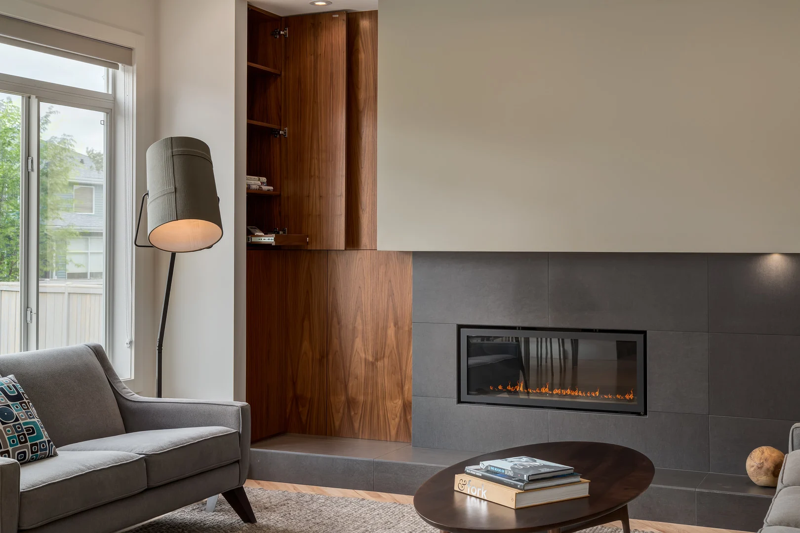 Contemporary Interior Design with Extensive Walnut Millwork