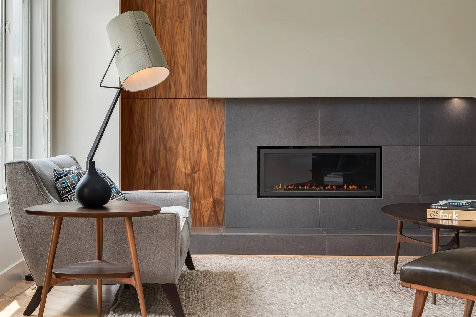 Contemporary Interior Design with Extensive Walnut Millwork