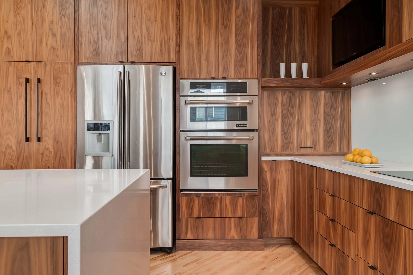 Contemporary Interior Design with Extensive Walnut Millwork