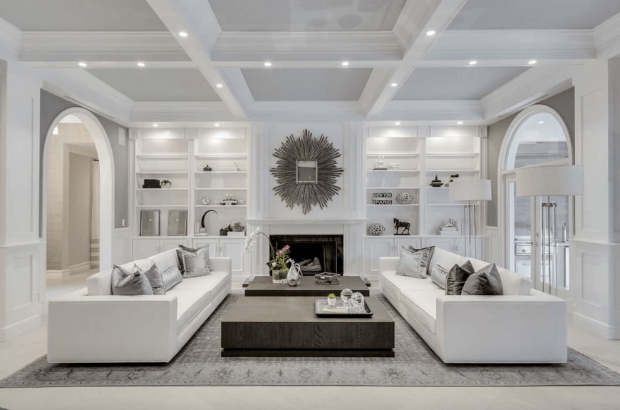 60 Spectacular Living Rooms with a Coffered Ceiling (Photos)