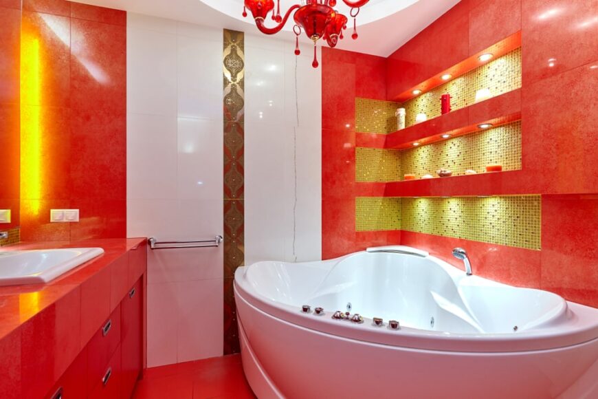14 Red Primary Bathroom Ideas