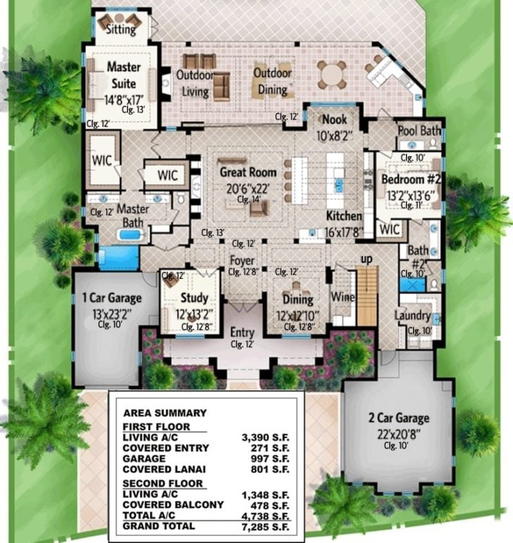 Contemporary Florida-Style Floor Plan Doubles Up On Just About Everything