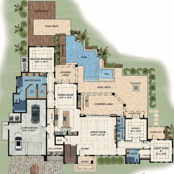 Trending Modern Florida Home Floor Plan Features White Brick and Stucco ...