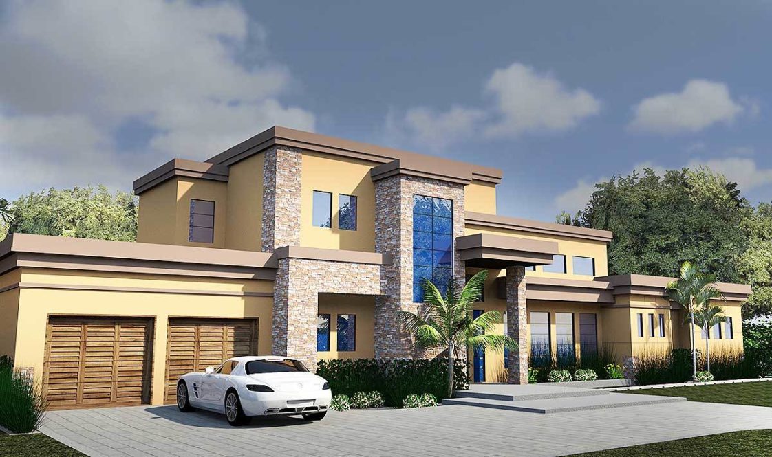Trending Modern Florida Home Floor Plan Features White Brick and Stucco ...