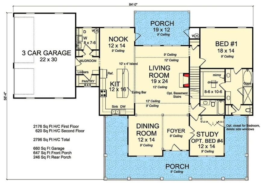 Two-Story 4-Bedroom Expanded Farmhouse with Wraparound Porch (Floor ...