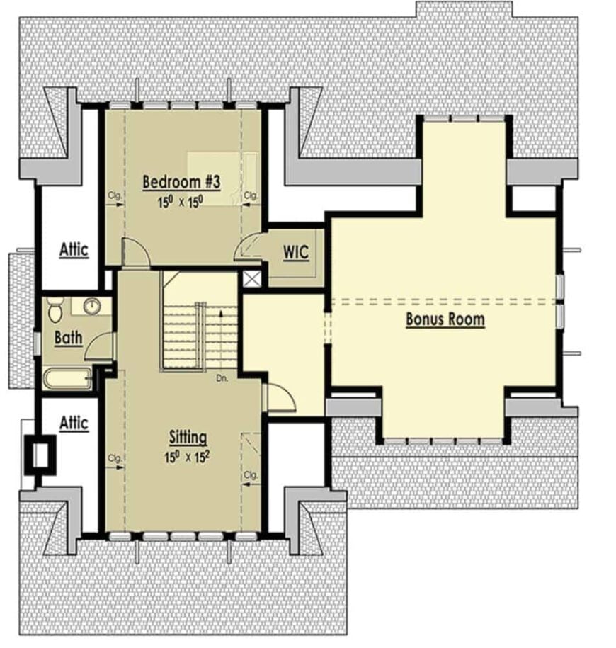 Two-Story 3-Bedroom Storybook Bungalow Home with Bonus Room Over the Double Garage (Floor Plan)