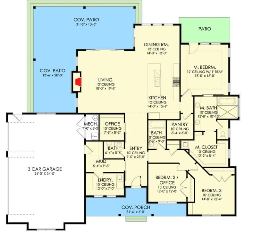 Single-Story Transitional 5-Bedroom Farmhouse with Side-Loading Garage ...