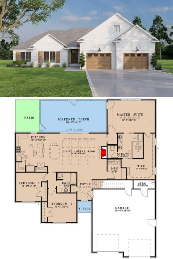 3-Bedroom Traditional Style Single-Story Home with Open Living Area and ...