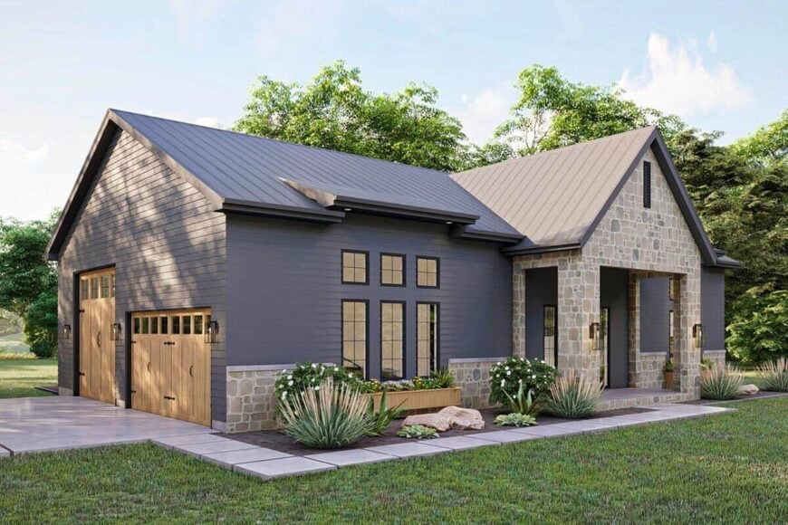 Contemporary Style 2-Bedroom Single-Story Barndo Home with Front Porch ...