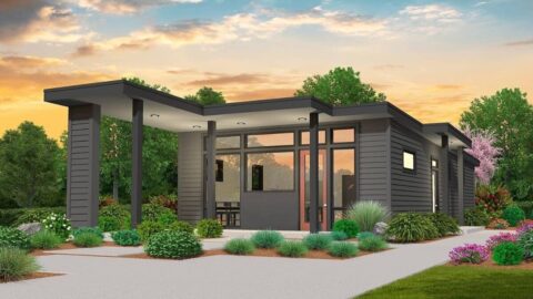 Compact 1-Bedroom Single-Story Modern Home with Front Porch and Open ...