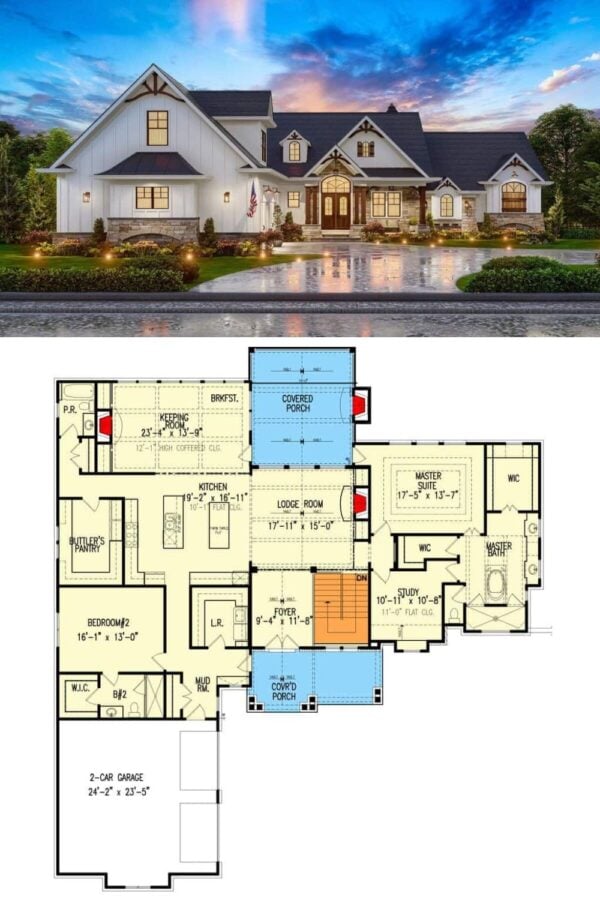 Craftsman Style Single-Story 3-Bedroom Lake House with Walkout Basement ...