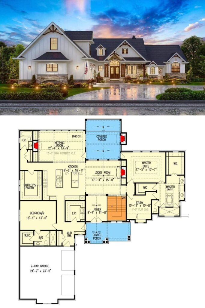Craftsman Style Single-Story 3-Bedroom Lake House with Walkout Basement ...