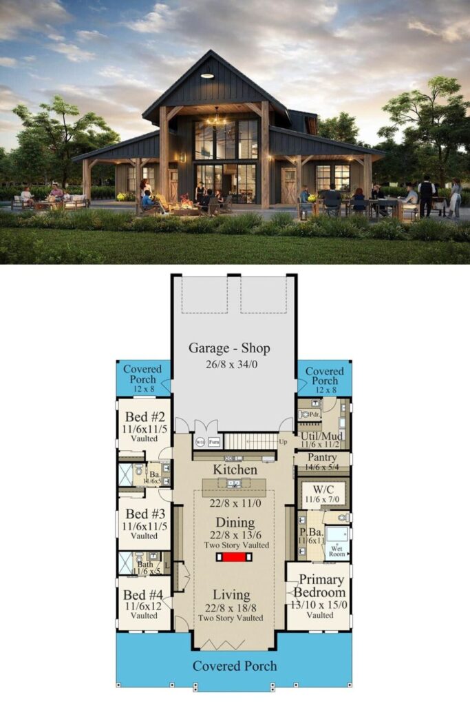Rustic 4-Bedroom Barn Home with Open Concept Living and Second Level ...