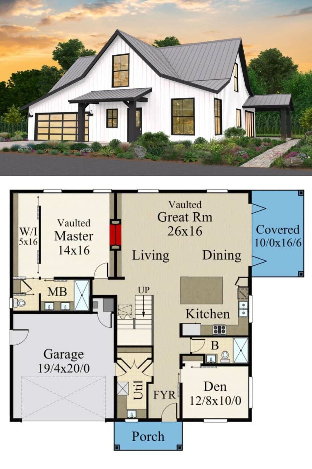 Rustic Two-Story 3-Bedroom Barnhouse with Loft and Flex Room (Floor Plan)