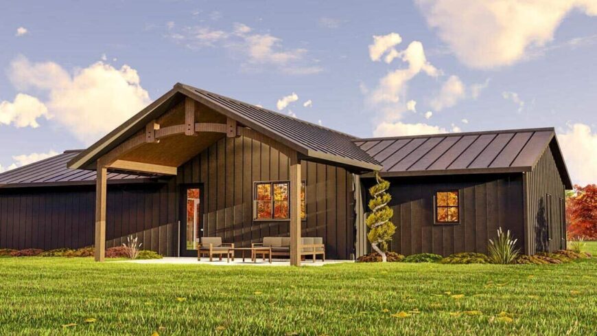 Single-Story Rustic 2-Bedroom Home with Open Living Space and Covered ...