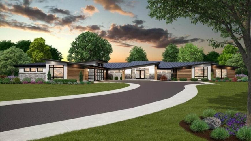 Single-Story Modern 4-Bedroom Hip Roof Home for a Wide Lot