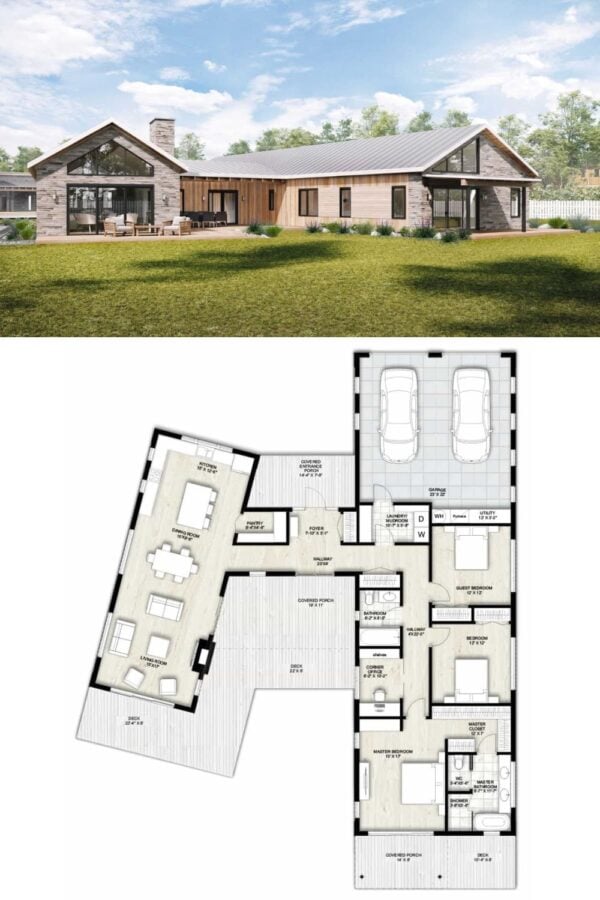 Single-Story Contemporary Style 3-Bedroom Home with Double Garage and ...