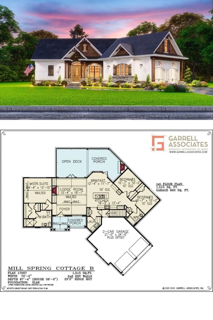 Single-Story 3-Bedroom Mill Spring Cottage B with Open Living Area and ...