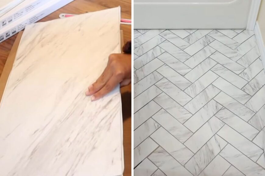 Tile Transformation: DIY Queen Creates New Bathroom Floor with Vinyl ...