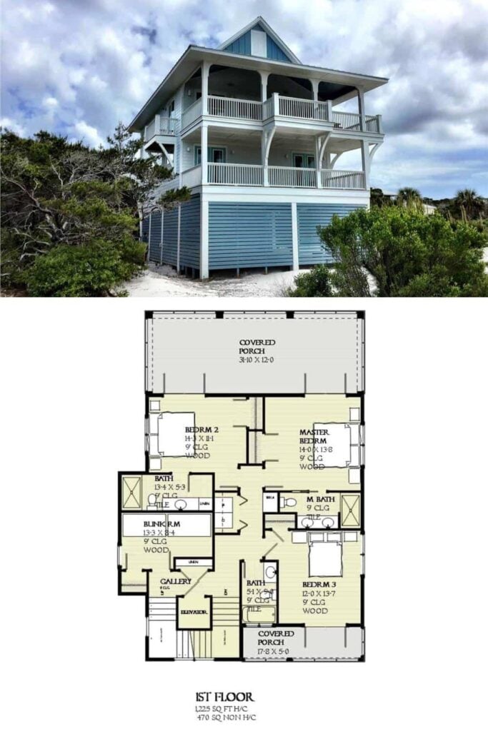 4-Bedroom Beach Style Two-Story Home with Elevator and Balcony (Floor Plan)