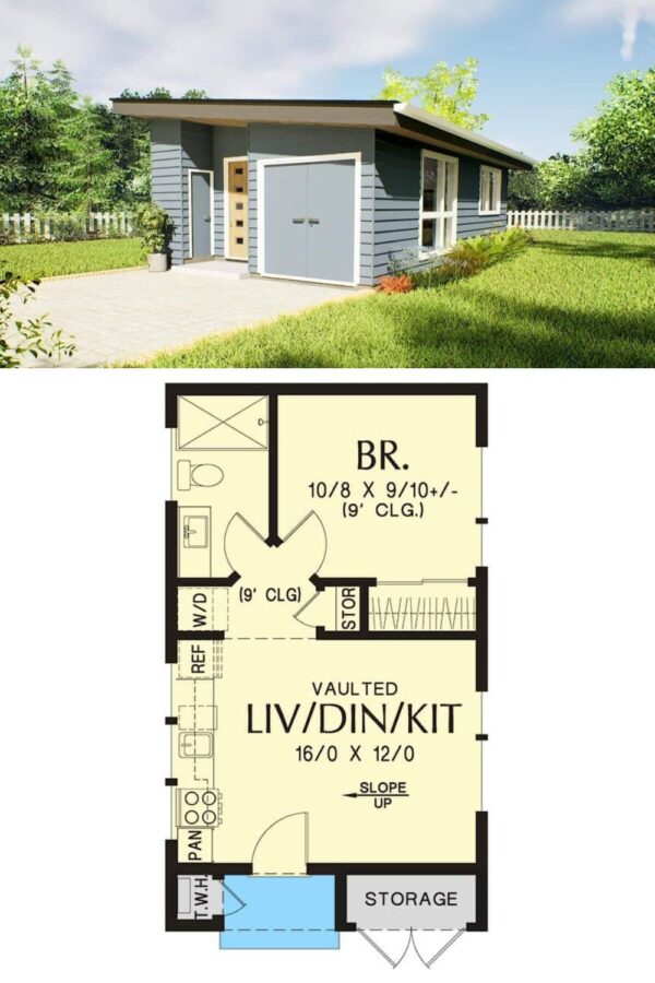 Contemporary Style 1-Bedroom Single-Story Minimalist's Dream Home with ...