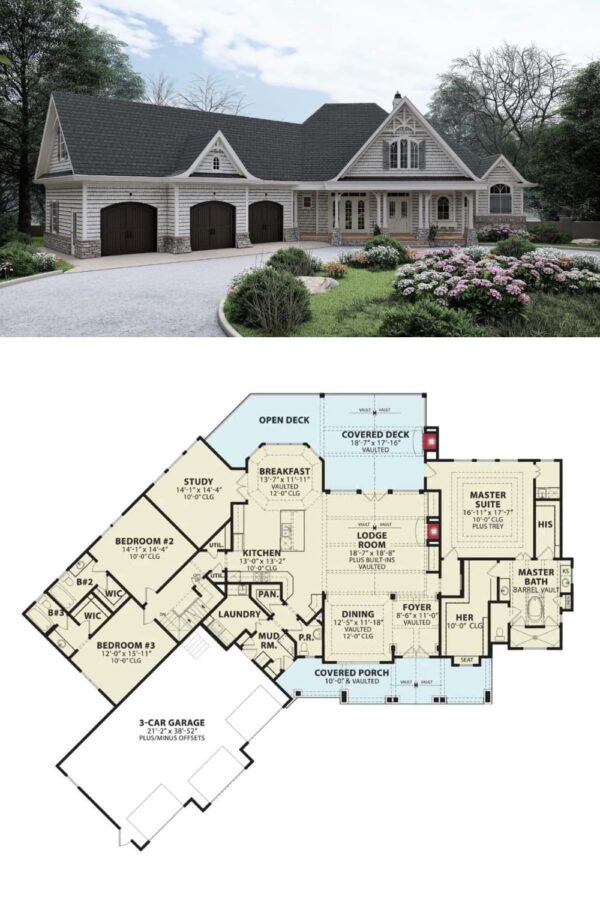 3-Bedroom Craftsman Style Single-Story Chestnut Falls Cottage with Loft ...