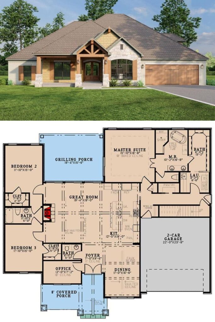 Two-Story Rustic 4-Bedroom Craftsman Home with Jack & Jill Bath and ...