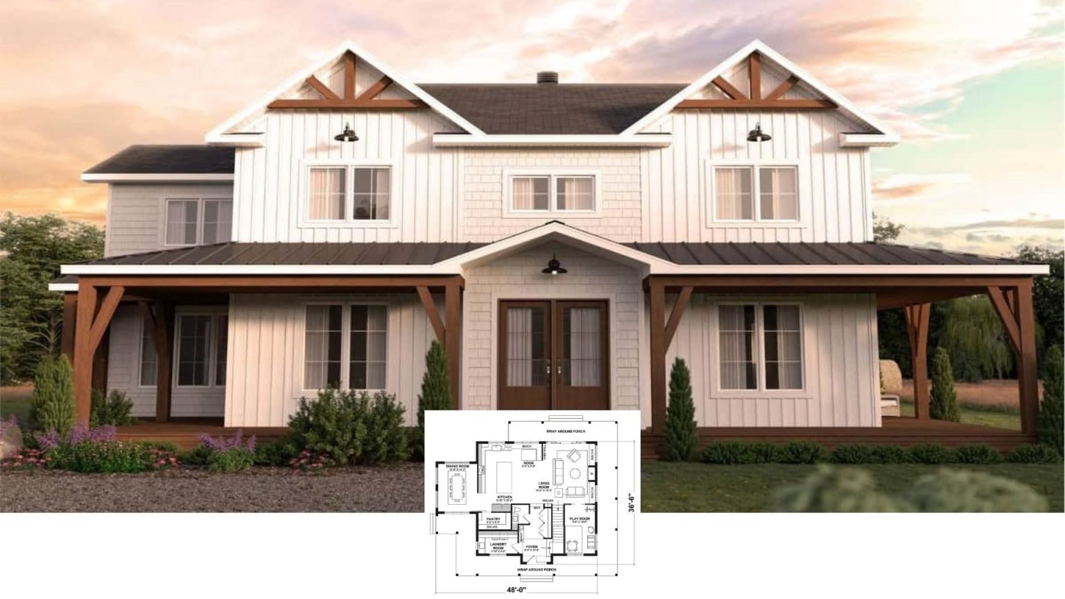 Two-Story Country Style 3-Bedroom Home with Large Front Porch and ...