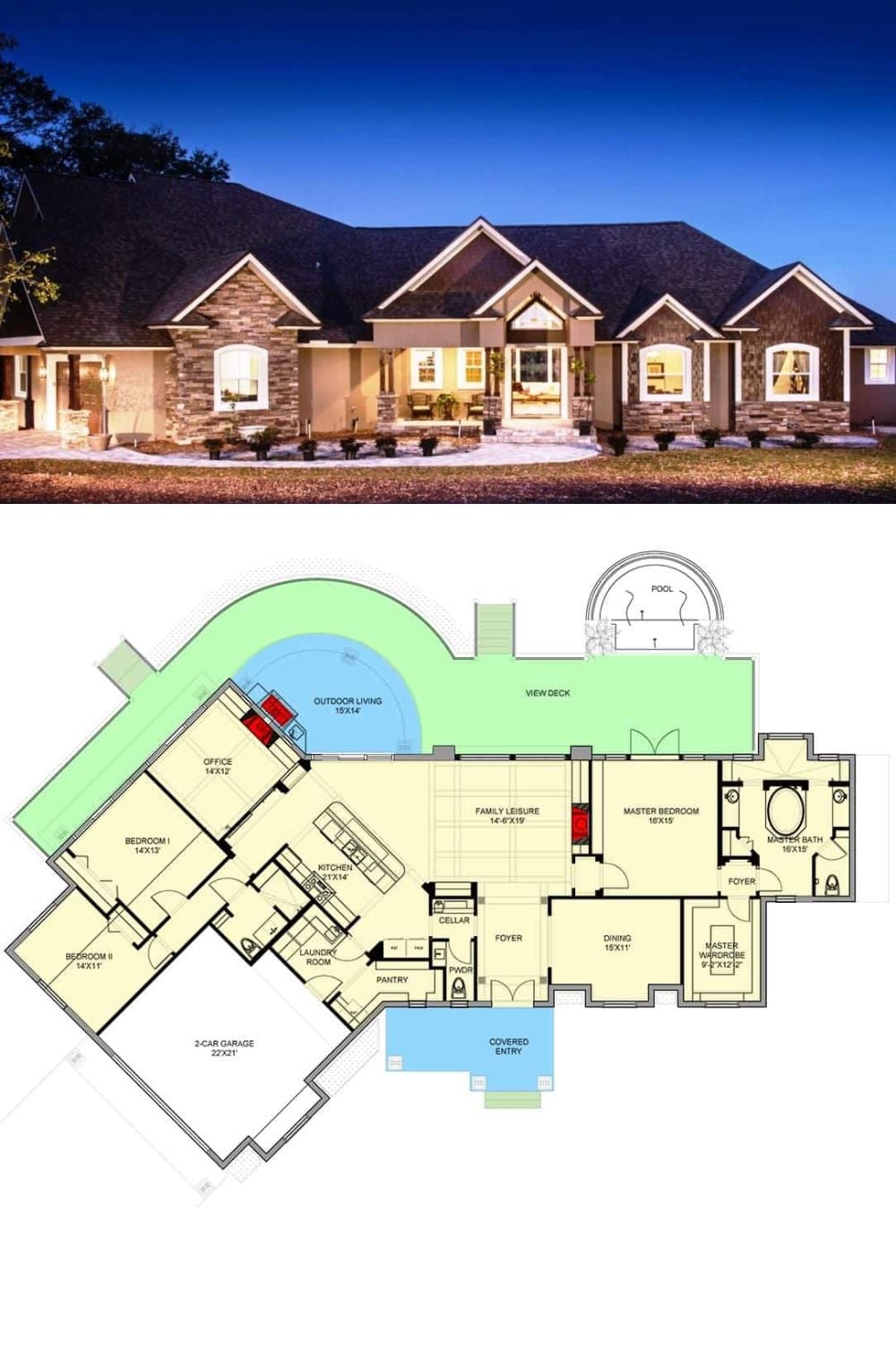 Ranch Style Single-Story 3-Bedroom Home for a Wide Lot with Angled 2 ...