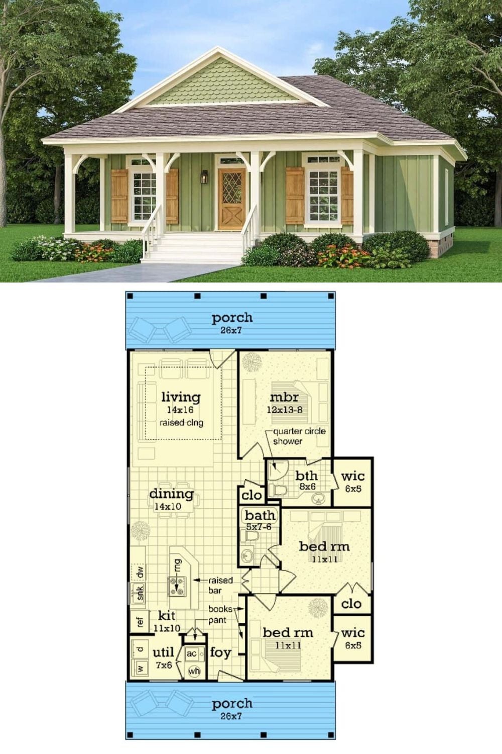 Single-Story Space-Saving 3-Bedroom Cottage for a Narrow Lot with Open ...