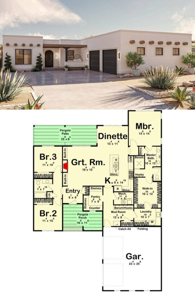 Adobe Style 3-Bedroom Single-Story Home for a Corner Lot with Open ...