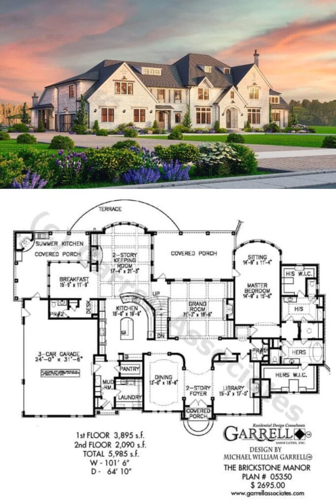 Traditional 4-Bedroom Two-Story Brickstone Manor Home for a Wide Lot ...