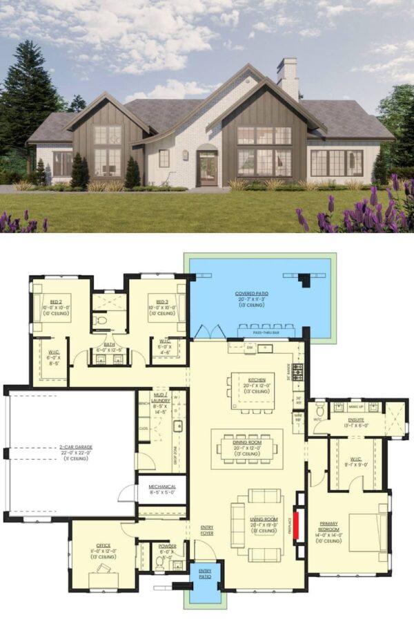 Single-Story Transitional Style 3-Bedroom Home with Open Living Area ...