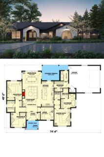 3-Bedroom Transitional Single-Story Home for a Corner Lot with Open ...