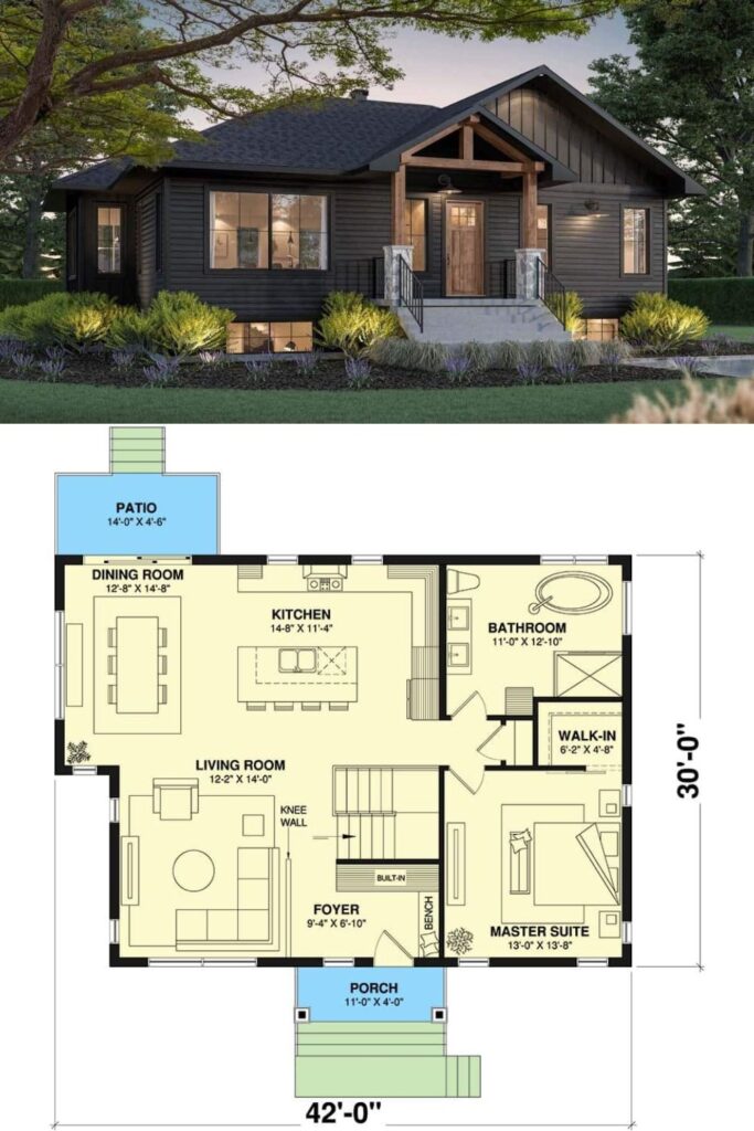 Contemporary Style 4-Bedroom Single-Story Cottage with Covered Patio ...