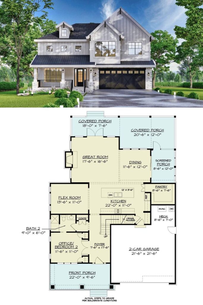 4-Bedroom Craftsman Style Two-Story Snowdrop Home with Flex Room and ...