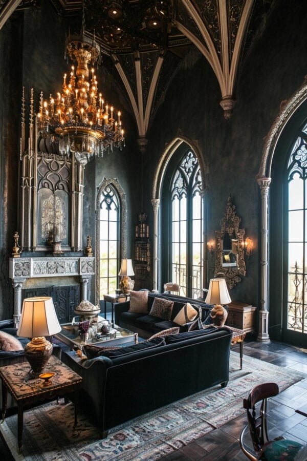 35 Luxurious Living Rooms Showcasing a Fusion of Gothic Splendor and ...