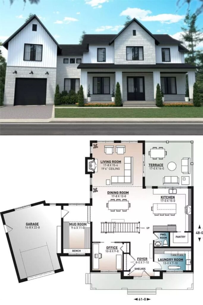 Two-Story Modern Farmhouse Style 3-Bedroom Bridge II Home with Front ...