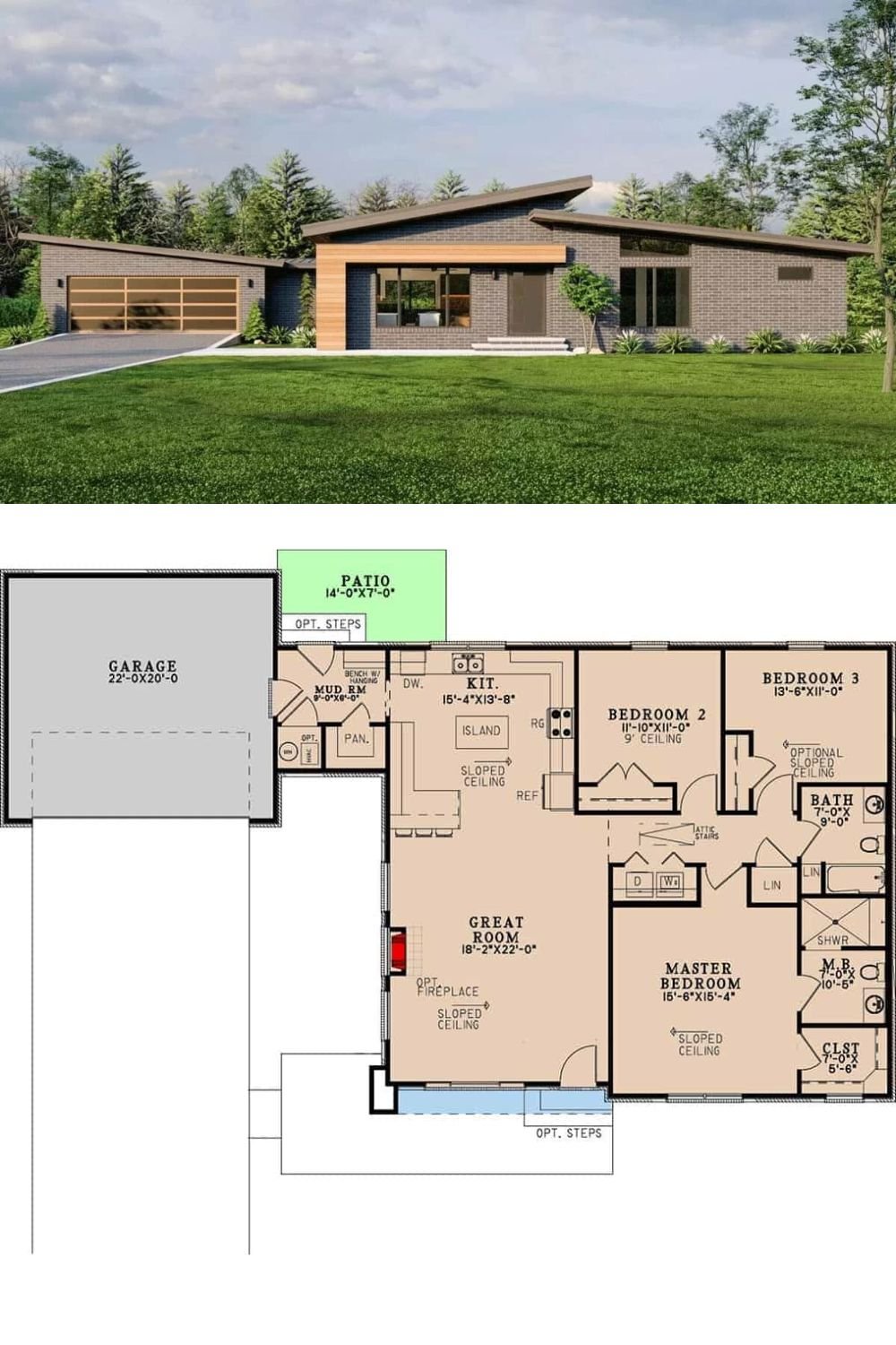 Contemporary Style 3-Bedroom Single-Story Home with 2-Car Garage and ...