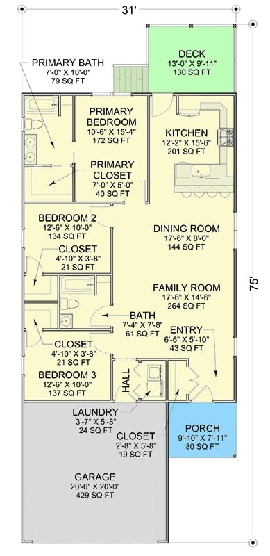 Single-Story 3-Bedroom Cabin with Small Front Porch and Open-Concept ...