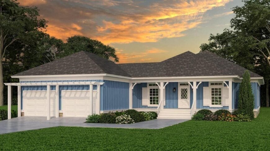 Country Style Single-Story 3-Bedroom Cottage with Open-Concept Living ...
