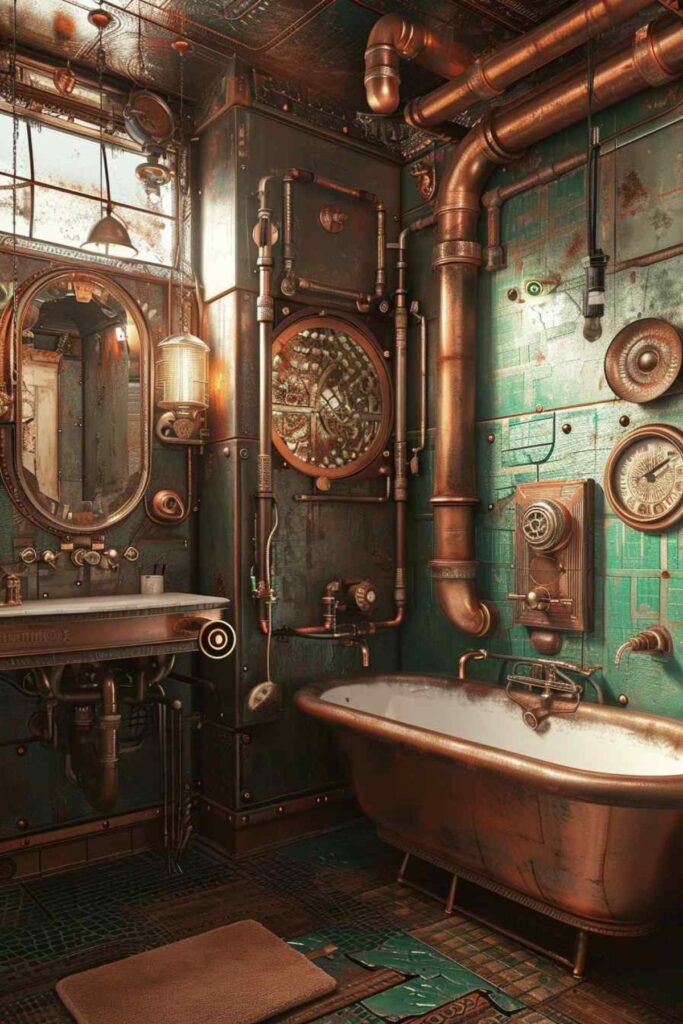 39 Steampunk-Industrial Bathrooms Conjure Up Victorian Visions and Pipe ...