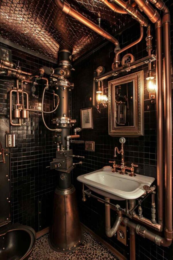 39 Steampunk-Industrial Bathrooms Conjure Up Victorian Visions and Pipe ...
