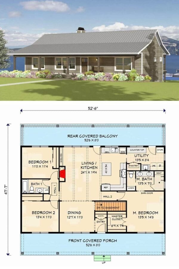 Ranch Style Single-Story 4-Bedroom Home with Covered Front Porch and ...