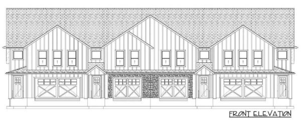 Two-Story Craftsman Style Quadplex with 3 Bed Units and Loft (Floor Plan)