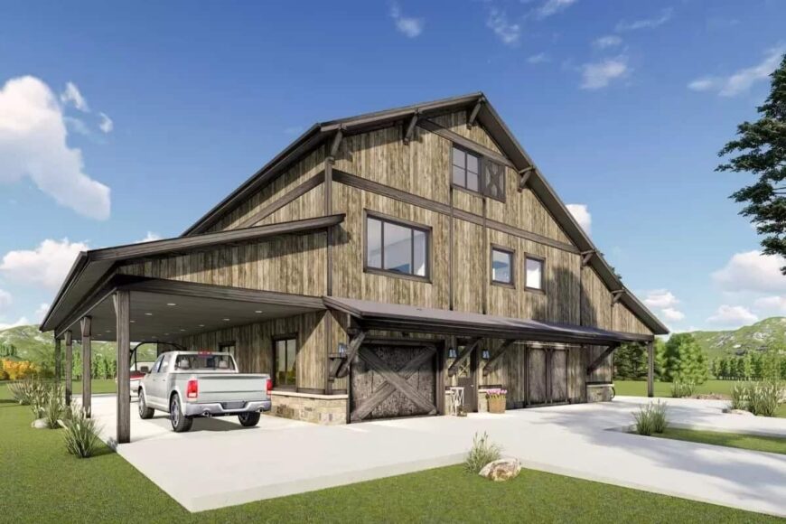 4-Bedroom Barndominium Style Three-Story Home with Open Living Space ...