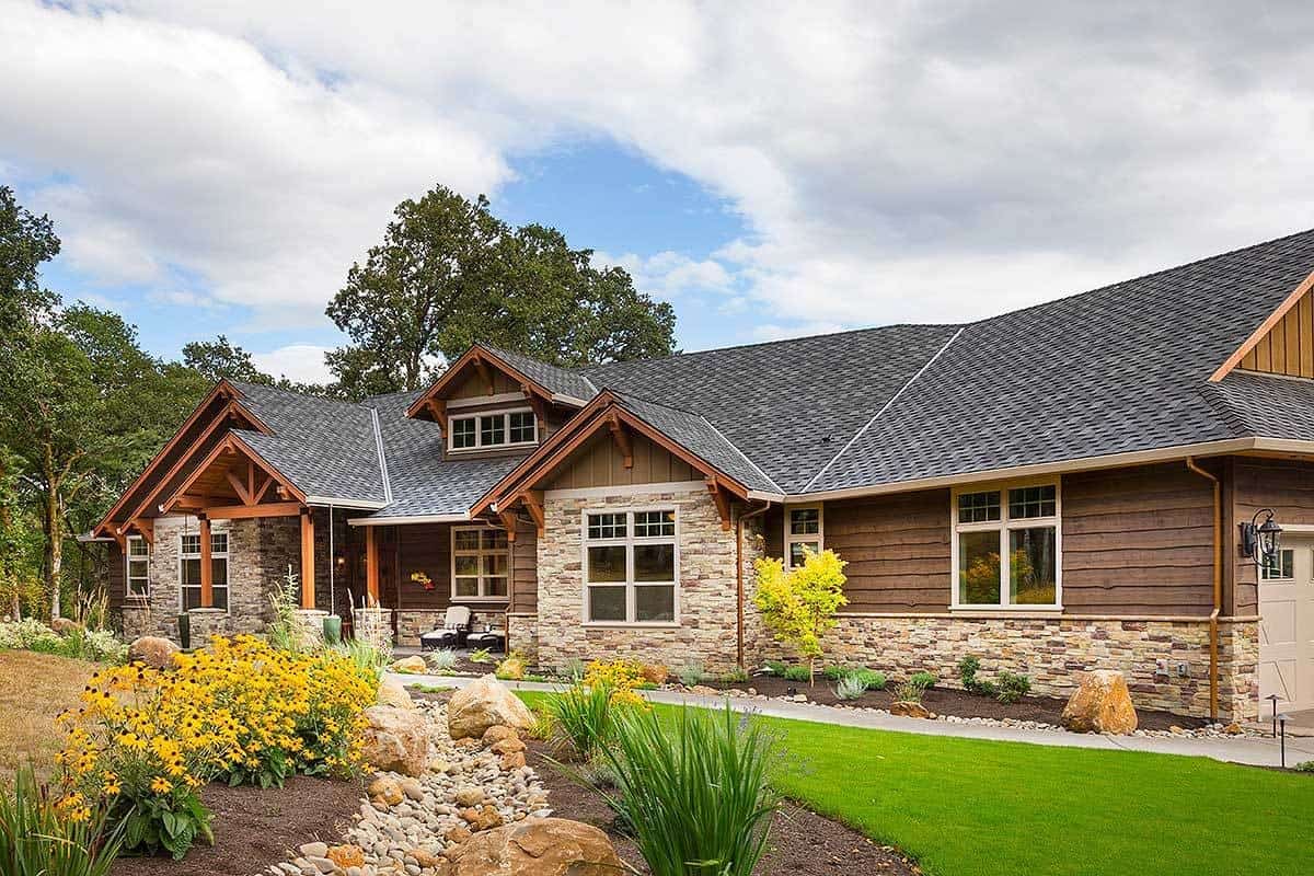 Single-Story Northwest 3-Bedroom Ranch for a Wide Lot with Angled 3-Car ...