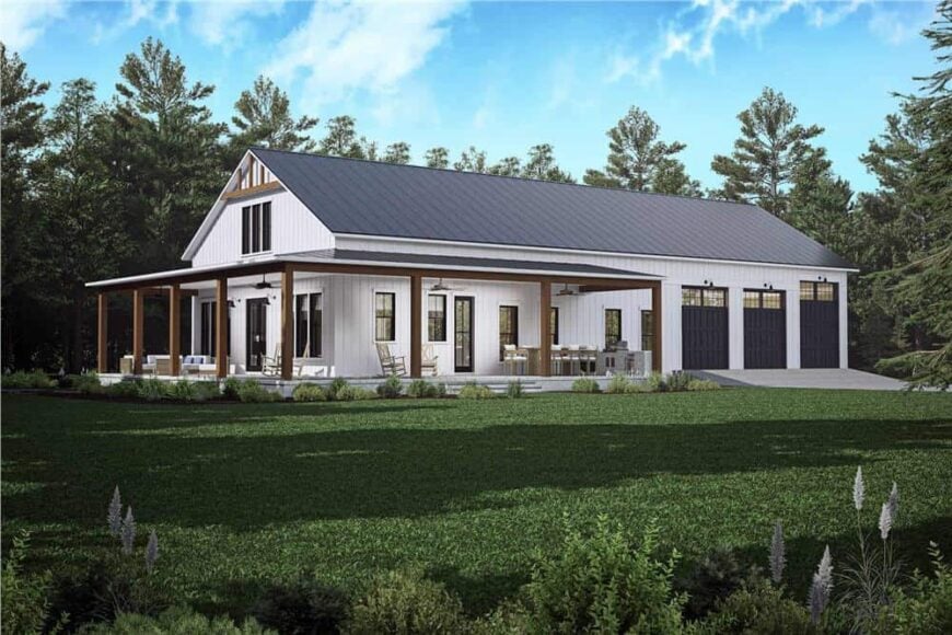 Single-Story Barndominium Style 4-Bedroom Home with 3-Car Garage and ...