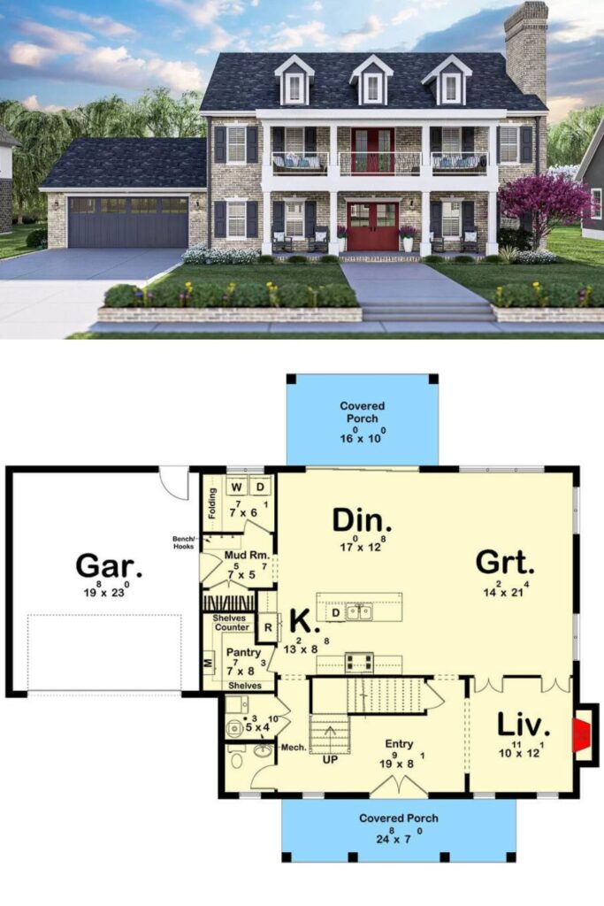 Colonial Style 3-Bedroom Two-Story Home with Loft and Stacked Front ...
