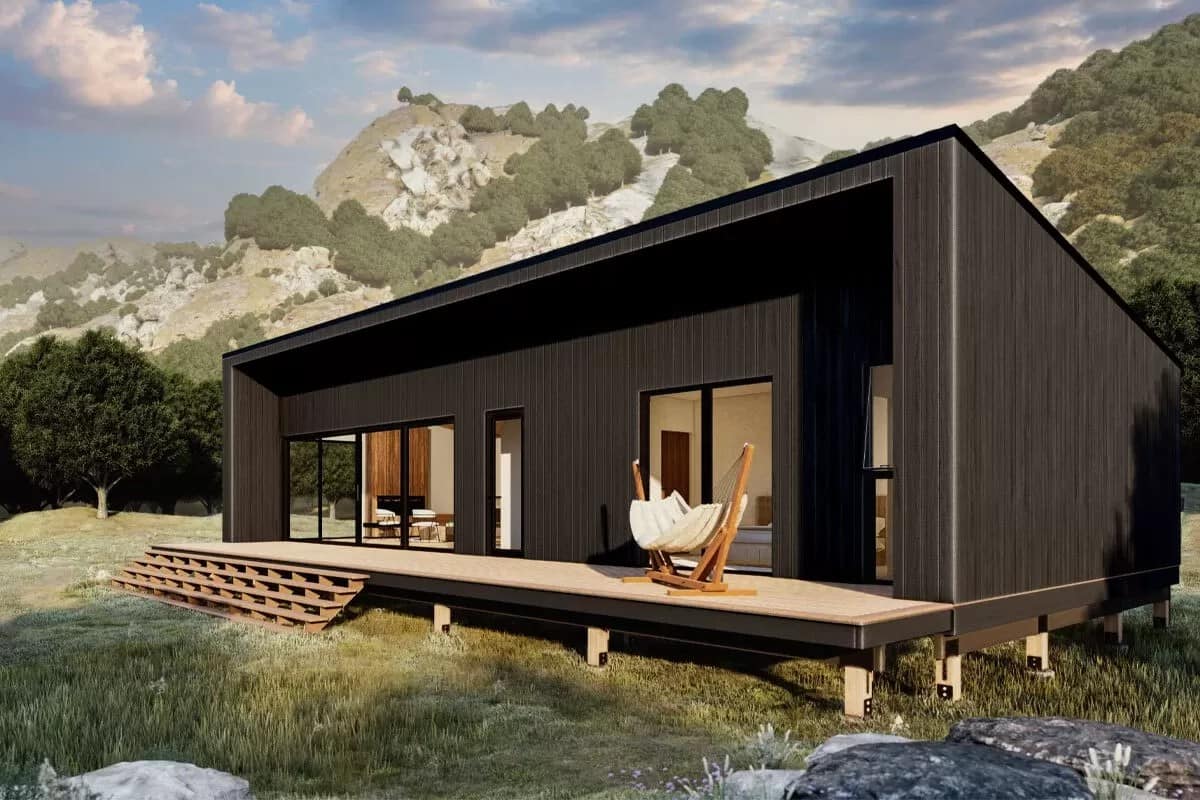 2-Bedroom Mountain Style Single-Story Cabin with Open Living Space ...